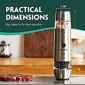 KucheCraft 2 in 1 Electric Salt and Pepper Grinder Rechargeable, Automatic Pepper Grinder Refillable and Sea Salt Mill, Stainless Steel Pepper Mill Grinder with Upgraded Grinding Precision