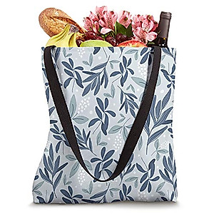Blue Botanical Foliage & White Berry Floral Bud Pattern Tote Bag