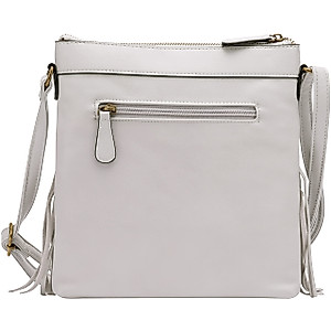 B BRENTANO Vegan Fringed Crossbody Bag with Studs (Light Gray)