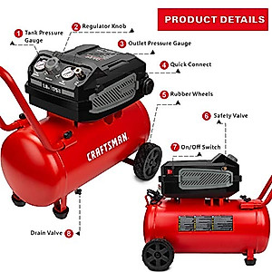 Craftsman Air Compressor, 10 Gallon 1.8 HP Max 175 PSI Pressure, Powerful and Portable Oil Free Compressor, Maintenance Free, for Home, Garage, Workshop, Model: CMXECXA0201041