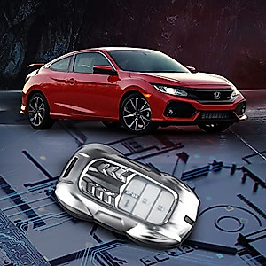 YFRAUTO Key Fob Cover for Honda Car Smart Key Case Full Protection Covers with Key Chain Ring Metal Silver for Honda Civic Accord CRV Pilot HR-V Odyssey Passport