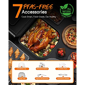 Nuwave Brio 15.5Qt Air Fryer Toaster Oven & Rotisserie Kit, 2024 New Advanced Turbo Convection Tech, Healthy PFAS Free, Max Even & Crisp, Powerful 1800W, 50-425°F, 150 Presets, Smart Probe, 4 Rack