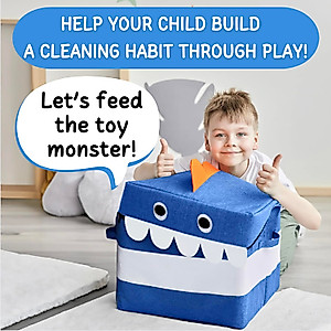 Toy Storage Organizer with Play Mat - XXL Monster Storage Bag/Box for Kids, Boys, Girls, Nursery, Playroom - Basket for Building Bricks/Blocks - Collapsible Fabric Cube Bin, 15"x15"x15"