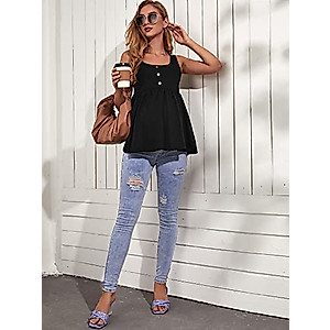 MakeMeChic Women's Maternity Tank Top Casual Solid Sleeveless Peplum Top Black L