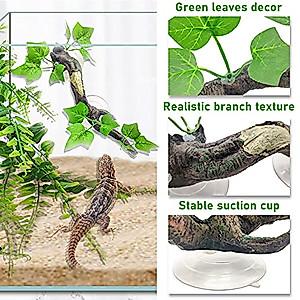 Hamiledyi Reptile Corner Branch Climbing Terrarium Plant Decoration Fake Vines Hanging with Suction Cup for Snakes Amphibian Bearded Dragons Lizards Frogs Geckos Tank Habitat Decor (2 PCS)