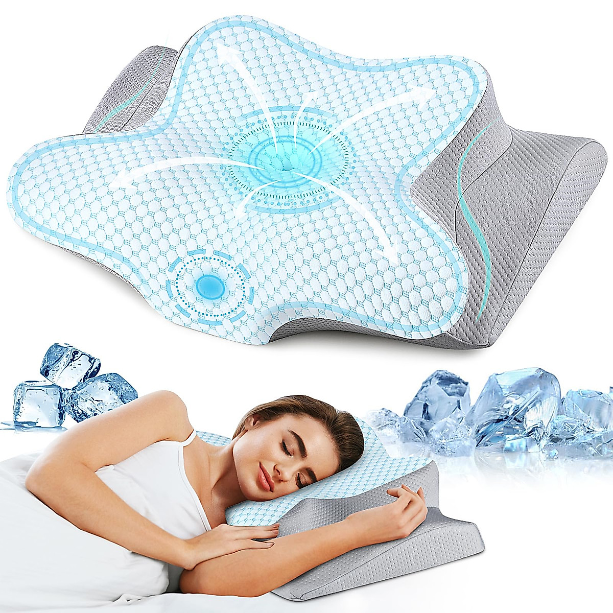 Neck Pillow Cervical Memory Foam Pillows for Pain Relief Sleeping, Contour Pillow for Shoulder Pain, Ergonomic Orthopedic Bed Pillow for Side, Back & Stomach Sleepers with Breathable Pillowcase