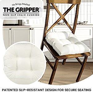 Klear Vu Gripper Overstuffed Universal Non-Slip Dining Chair Cushions for Kitchen Decor or Office Use, U-Shaped Skid-Proof Seat Pad, 17x17 Inches, 2 Count (Pack of 1), Solid Ivory