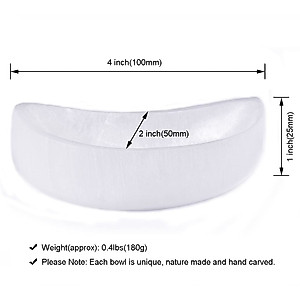 JIC Gem 4 Inch Selenite Bowl Moon Shape Moroccan Selenite Crystal Charging Bowl for Healing, Recharging Crystals