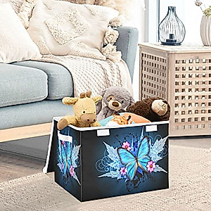 Butterfly Design Storage Basket 16.5x12.6x11.8 In Collapsible Fabric Storage Cubes Organizer Large Storage Bin with Lids and Handles for Shelves Bedroom Closet Office