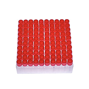MUHWA 100PCS Cryo Tubes with Rack, 1.8ml Cryvials with Silicone Sealing Ring, PP Sample Tubes with Screw Cap (Cap-Red)