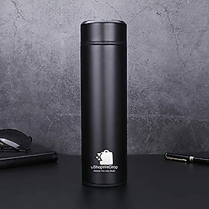 Ushopwedrop Travel Mugs Black Smart Drink Flasks Leakproof Thermos Cup Insulated Mug Vacuum Insulating Cup 304 Stainless Steel Flasks LED Touch Screen Temperature for Office (Black), L (UW-TMUS01)