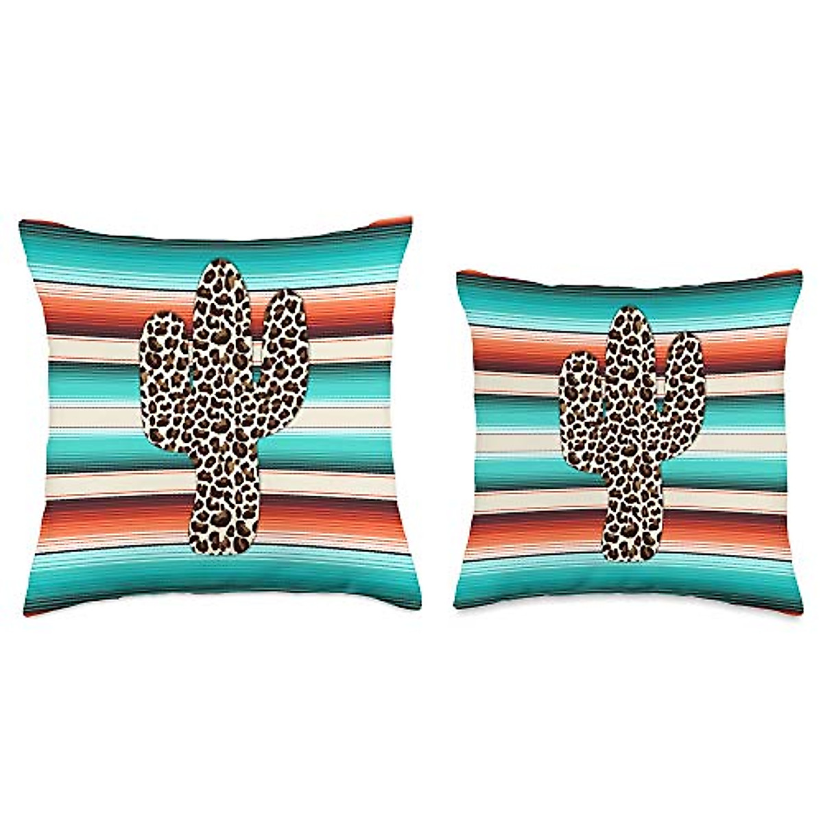 Funny Serape Cactus designs Funny Leopard Serape Cactus Print Turquoise Throw Pillow, 16x16, Multicolor