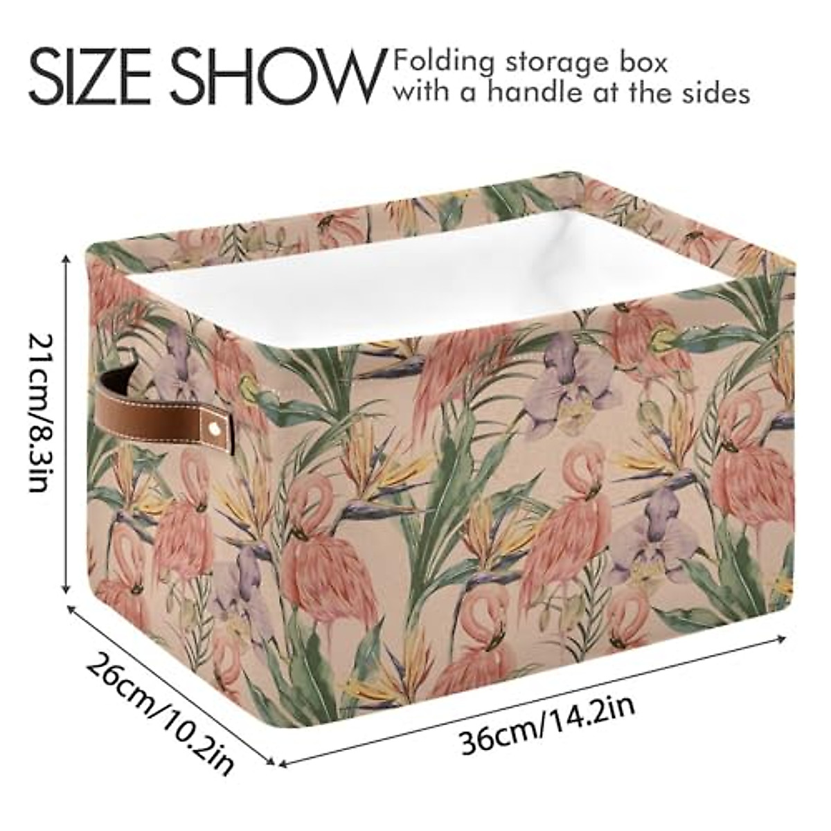 Tropical Flowers Jungle Flamingos Storage Basket Bins Decorative Toy Organizer Bins Laundry Hamper Baskets with Handles for Bedroom Office Clothes Pet Nursery Living Room,1 pcs