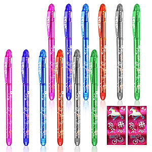Kathfly 12 Packs Temporary Pens Washable Markers for Skin Shimmery Gel Pens for Girls Kids Party Stuffers, 6 Colors