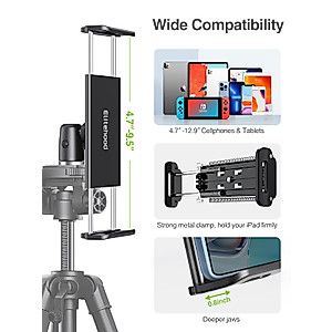 Elitehood 68" Heavy Duty iPad Tripod, Ultra-Stable Camera Tripod for iPad Pro 12.9, iPad Tripod Stand Mount for Video Recording/Photography, Compatible with 4.7-13inch Tablet/iPad Pro/Webcam/DSLR