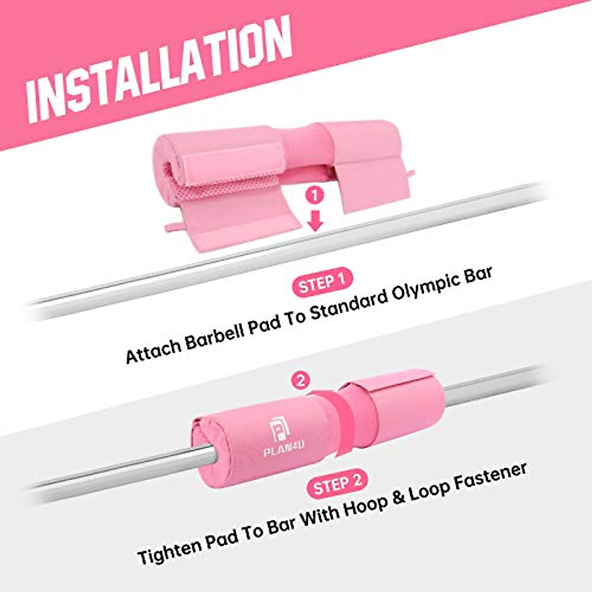 Plan4U Barbell Pad Set for Squat Hip Thrusts Upgraded Workout Foam Weight Lifting Bar Cushion Shoulder Neck Support with Anti-slip Grain, Fits Standard Olympic Bars and Smith Machine, 2 Gym Ankle Straps, Hip Resistance Band, Carry Bag, Pink