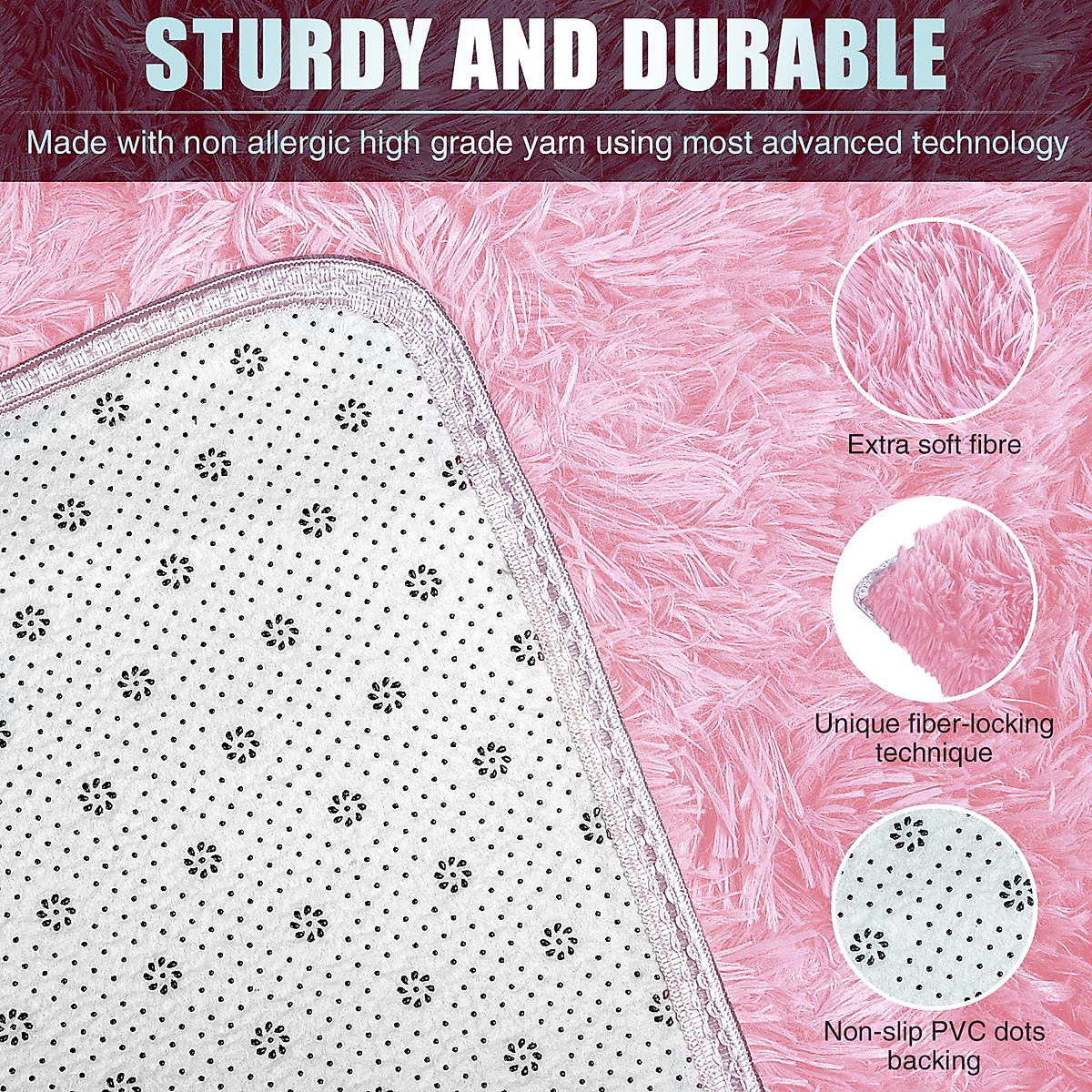 RUG BRANCH Super Soft Plain Plush Shag Pink Indoor Area Rug for Living Room, Bedroom, Dining Room, and Kitchen - 4' x 6' (4' X 5'3")