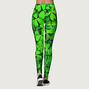 St Patricks Day Leggings for Women Stretchy Pants Green Shamrock St Patricks Day Clover Leaves Leprechauns Leggings