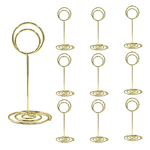 Waziaqoc 10Pcs Table Number Holders, Mini Round Place Card Holder, 3.35 Inch/85mm Short Table Number Stands for Wedding Party Graduation (Gold)