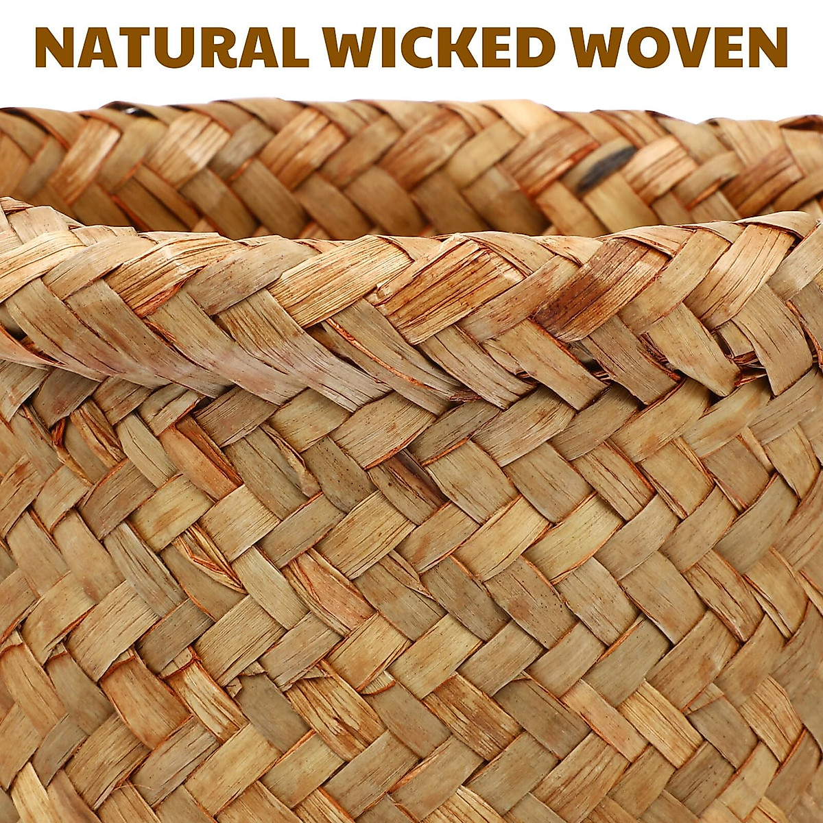 PRETYZOOM Wicker Trash Can Rattan Waste Basket Small Round Seagrass Garbage Can Rubbish Basket Bin for Home Bathroom Bedroom Kitchen Office