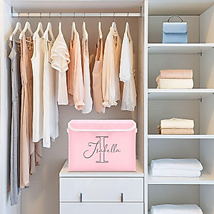 Pink Custom Storage Bins with Lid Foldable Personalized Storage Basket Box with Handle Shelf Basket Closet Organizer for Book Office Dorm