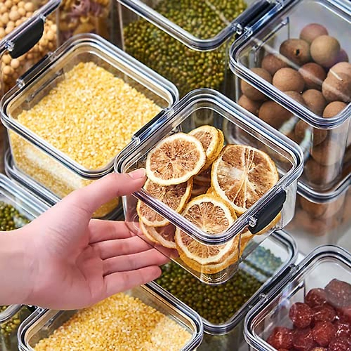 Rvikurc Airtight Food Storage Containers with Lids, Anti Leak Cereal Flour Storage with 4-Side Locks for Solid Food Sugars Soups and Sauces, Freezer-Safe Plastic Pantry Kitchen Organizations