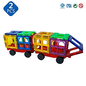 MAGBLOCK 2 Piece Car Set Suitable for Magnetic Blocks Tiles, Expand and Enrich Your Magnet Tiles STEM Educational Toys