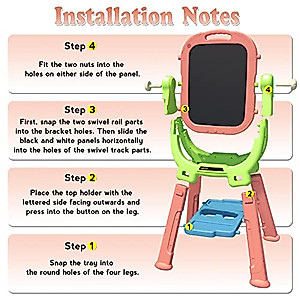 Weudear Kids Easel, Kids Toys Rotatable Double Sided Chalk Board Adjustable Height Standing Toddler Easel with 79pcs Accessories Art Set, Pink