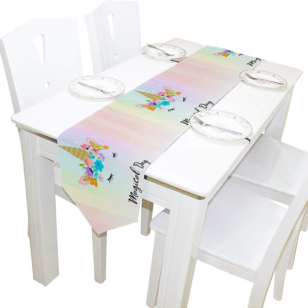 WOOR Double-Sided Zodiac and Constellations Unicorn Head with Flowers Table Runner 13 x 90 Inches Long,Table Cloth Runner for Wedding Party Holiday Kitchen Dining Home Everyday Decor