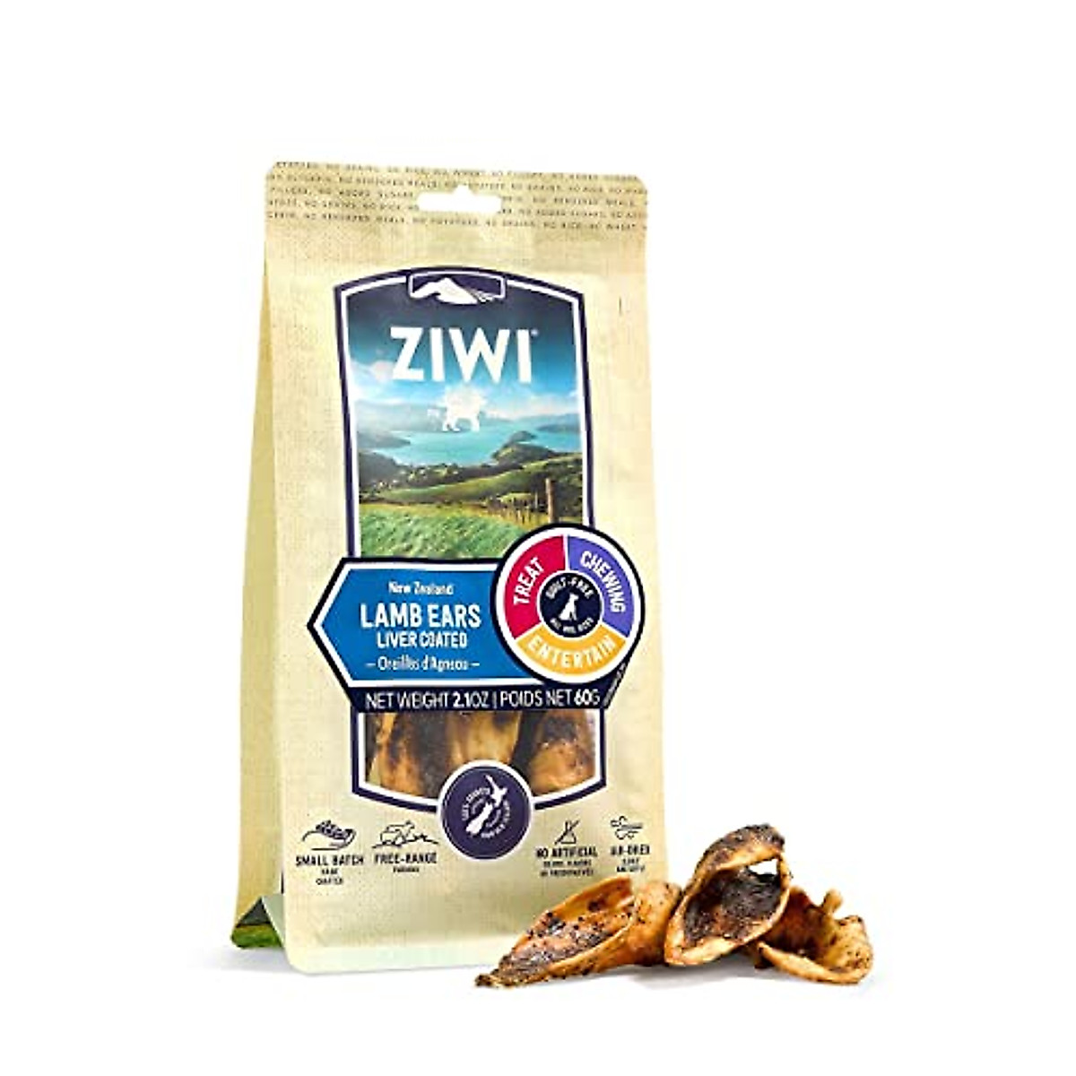 ZIWI Dog Chews and Treats – All Natural, Air-Dried, Single Protein, Grain-Free, High-Value Treat, Snack, Reward (Lamb Ears) 2.1 Ounce (Pack of 1)