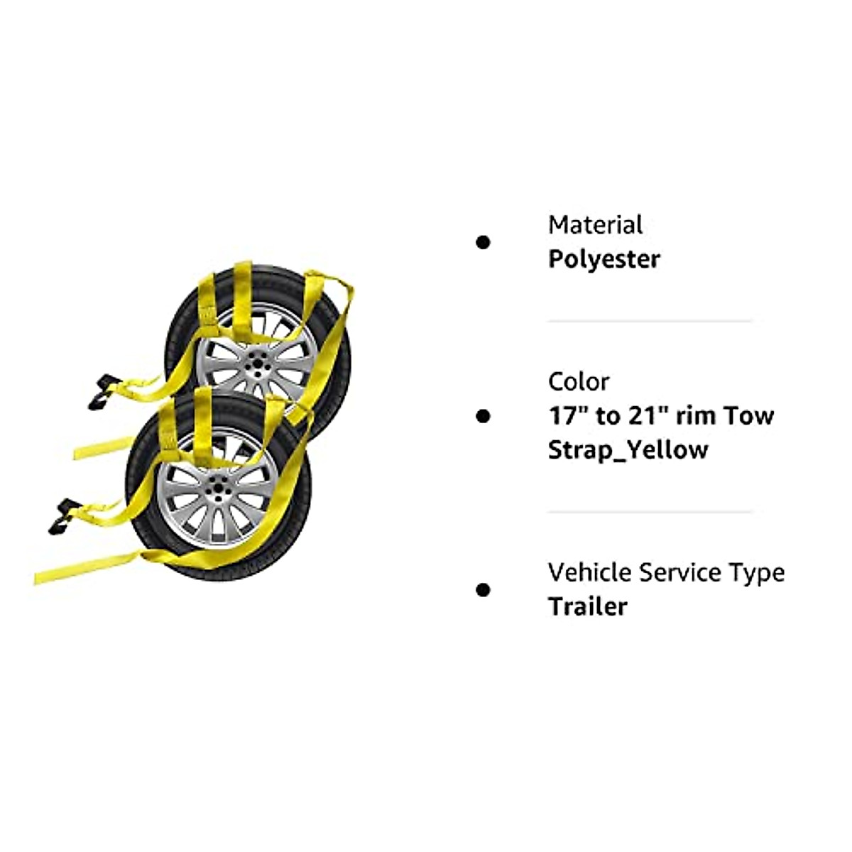 Bang4buck 2 Pieces Tow Dolly Straps, Universal Adjustable Tie Down Tow Straps 15" to 20" Rim Size Fits for Demco Kar Kaddy Dollys with 2 Flat Hooks (5" to 20" Rim Tow Strap_Yellow)