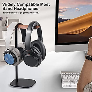 Gvoears Upgraded Headphone Stand, Walnut Wood Headphone Stand Headset Holder for Desk, Support Dual Headsets Suspension, Aluminum Alloy Support Rod Hanger, Dual Headphones Stand with Great Stablity