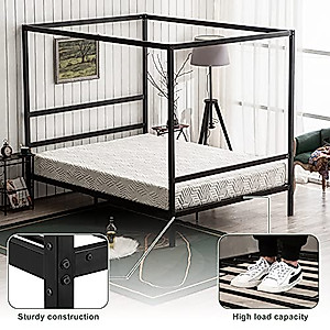 Bonnlo Black Canopy Bed Frame King with Headboard, Four Poster Bed Frame King, Metal