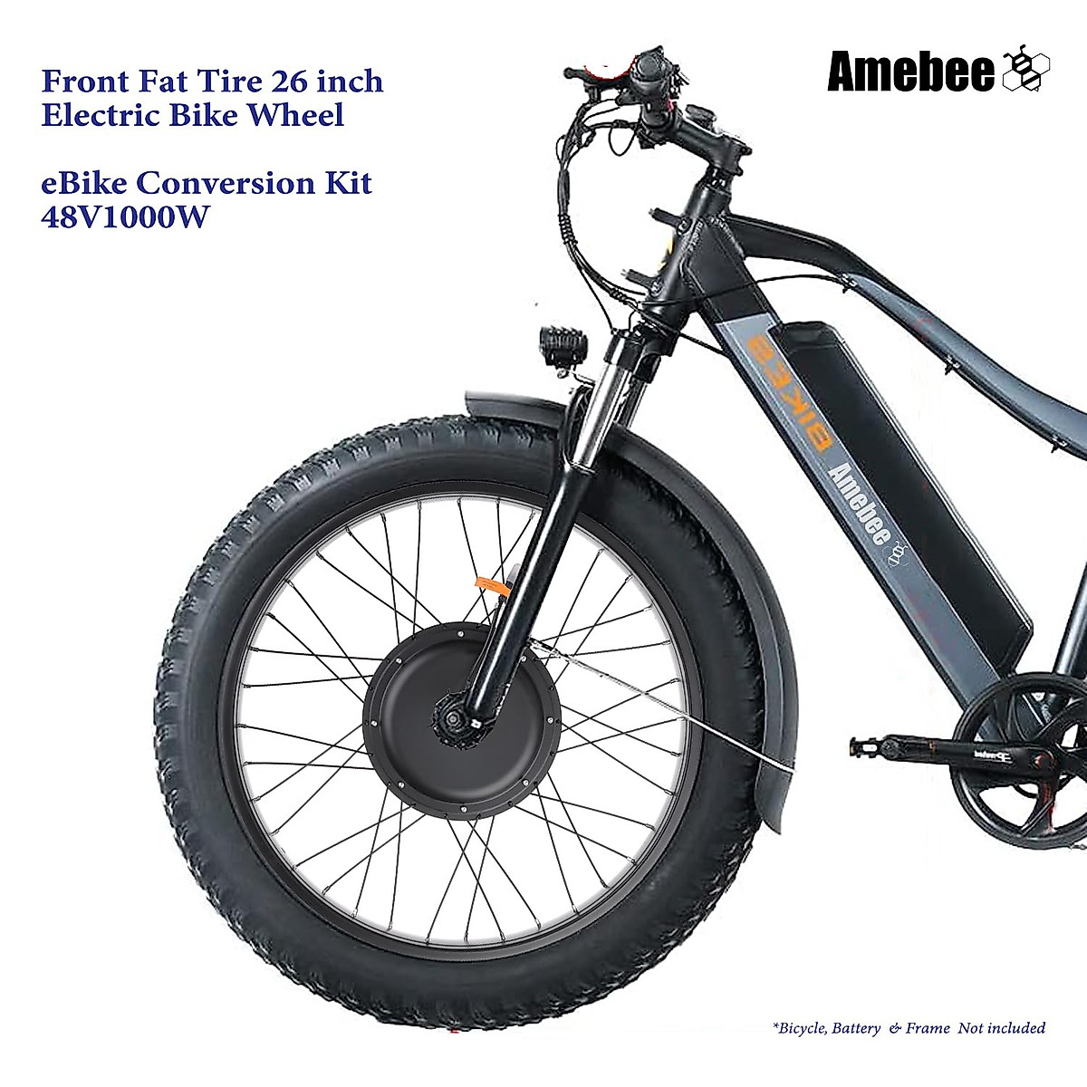 Electric Motor Bicycle Wheel Conversion Kit 26in 1000W Font Drive Controller Display Trun Bike to Ebike Electric Wheel Bicycle Modification Parts Kits (48V 1000W, 26inX4 Fat Tire Wheel Rim)