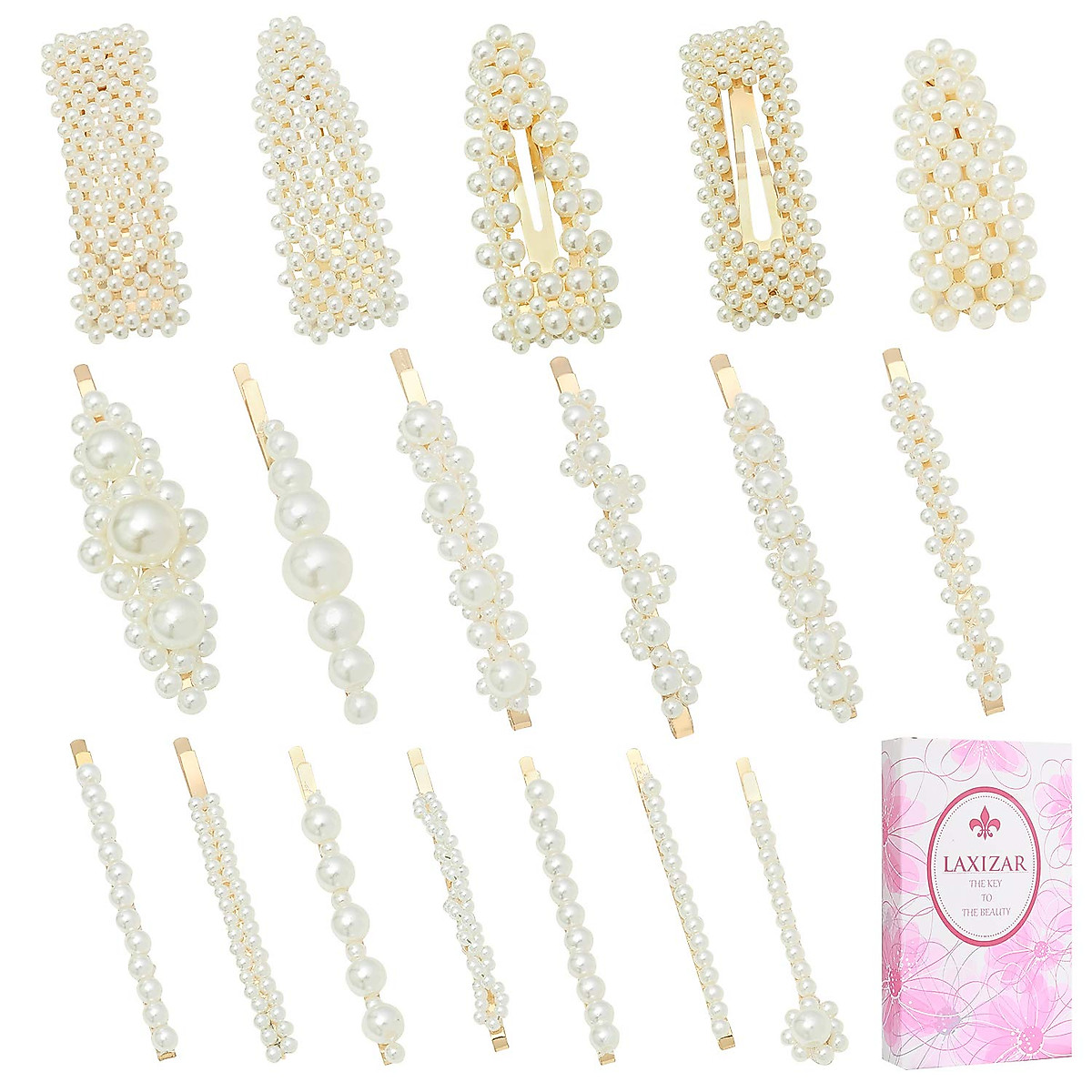 laxizar 18 Pcs Pearl Hair Clips Large Hair Clips Barrette Hair for Women Girls Fashion Hair Accessories