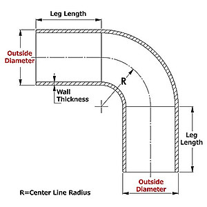 HPS Performance AT90-075-CLR-2 6061 T6 Aluminum Elbow Pipe Tubing, 16 Gauge, 90 Degree Bend, 0.75" OD, 0.065" Wall Thickness, 2" Center Line Radius