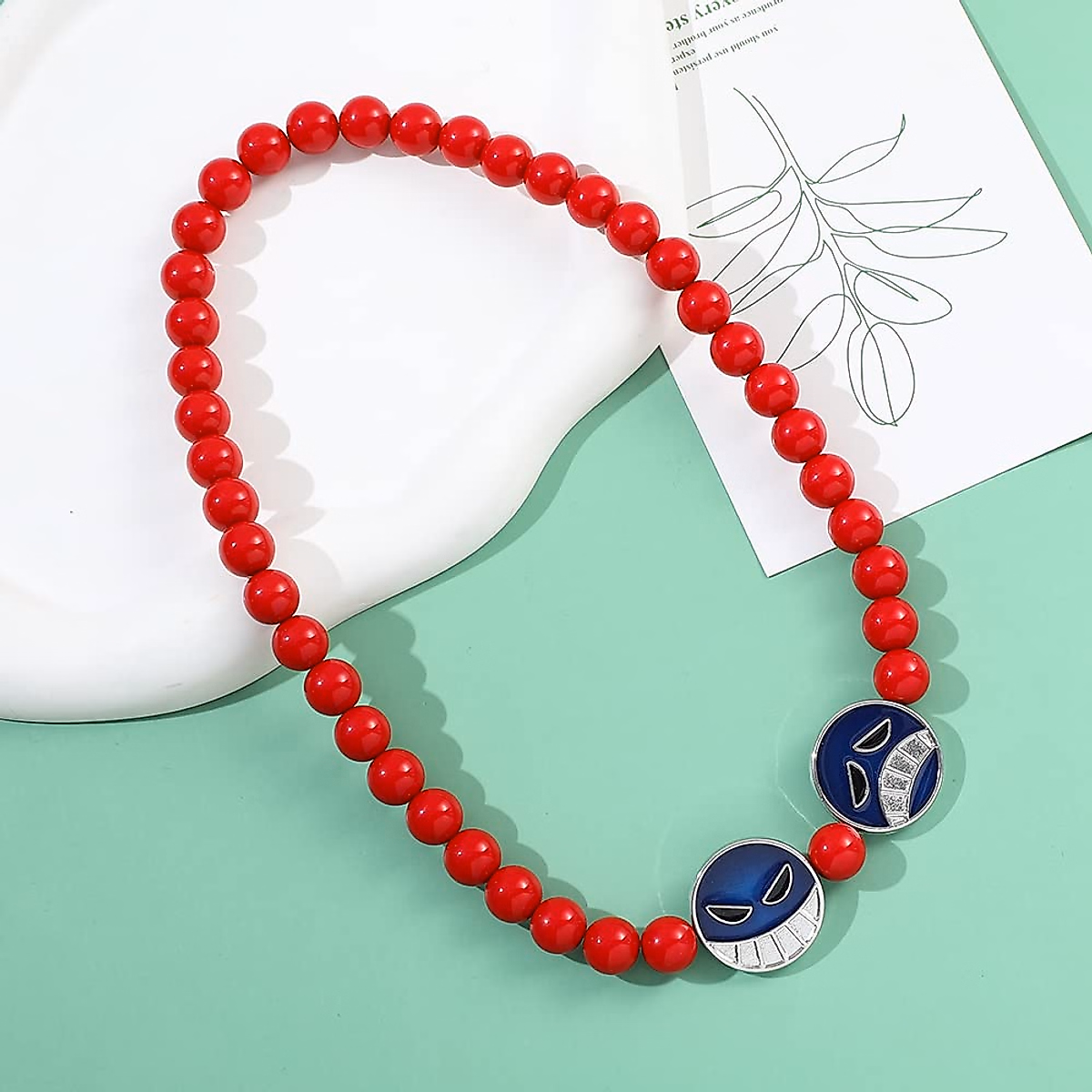 rongji jewelry Portgas D Ace Cosplay Necklace, Unisex Zinc Red Bead Necklace, Anime Fans Accessories Gift