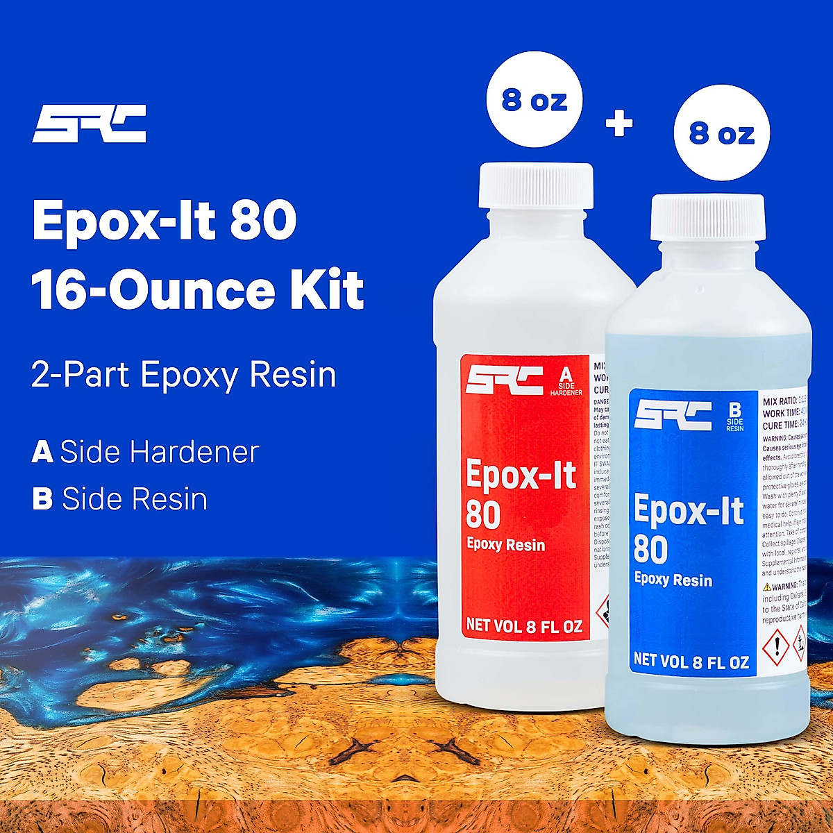 Specialty Resin & Chemical Epox-It 80 (16 oz) Clear Epoxy Resin Kit for Beginners & Experts| Clear Epoxy Coating for Bar Top, Countertop, Tabletop| Crystal Clear formula for Jewelry, Art, & Laminating