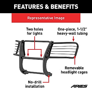 ARIES 1045 1-1/2-Inch Black Steel Grille Guard, No-Drill, Select Jeep Liberty