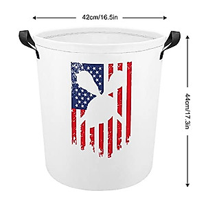 Lacrosse Helmet and Sticks American Flag Large Laundry Basket Hamper Bag Washing with Handles for College Dorm Portable