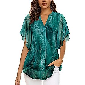 Timeson Blouses for Women Business Casual,long Tunic Tops to Wear with Leggings Short Sleeve Work Tops for Women Office Summer Loose Fitted No Iron Dressy Shirts Trendy Classy Swing Malachite Green XL
