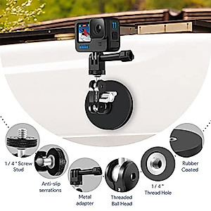 REYGEAK Strong Magnet Camera Mount for GoPro, with Mobile Phone Clip Magnets Camera Mount with 360 Degree Rotation Double Ball Head for Car Body, Compatible with GoPro Hero 11/10/9/ Insta360 X3