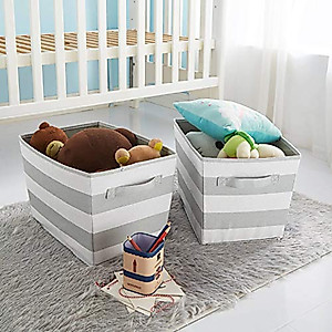 Urban Shop Tapered Rugby Stripe, Set of 2 Storage Cube with Handle, Grey