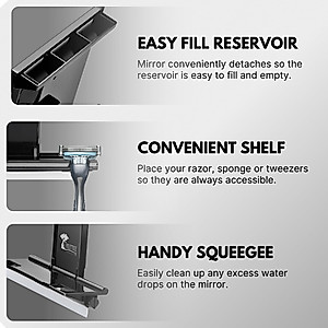 ToiletTree Products Deluxe Larger Fogless Shower Shaving Mirror with Squeegee, Large, Black