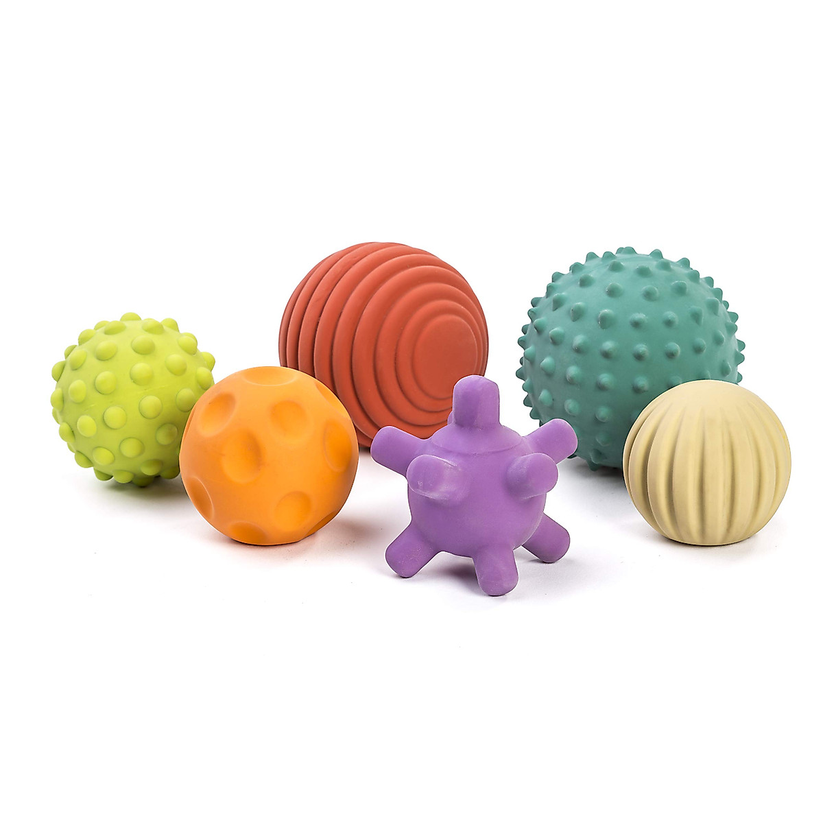 Miniland 6 Sensory Balls, Babies Birth to Toddlers Age 4, Natural Rubber Latex, Soft Teething Toys, Easy Grip Play, Textured, Colors Multi-Sensory Stimulation, Motor Skill Development