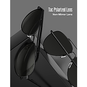 LUENX Aviator Sunglasses for Men Womens Polarized Driving Shades Black Lens Black Metal Frame Classic Style 60mm