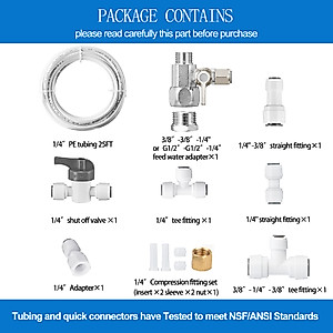 20 FT Premium Stainless Steel Braided Ice Maker Water Hose + 1/4 In O.D. 25 FT Water Tubing with Feed Water Adapter and Quick Fittings for RO Filter System,Refrigerator,Ice Maker