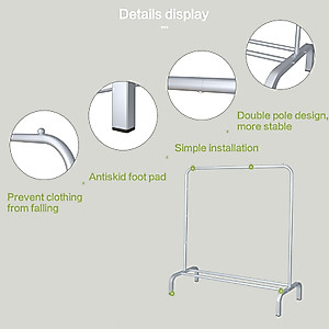 JIUYOTREE Metal Clothing Rack 43.3 Inches Clothes Garment Coat Rack with Bottom Shelf Clothing Rack for Hanging Clothes Coats Skirts Shirts Sweaters Silver Gray