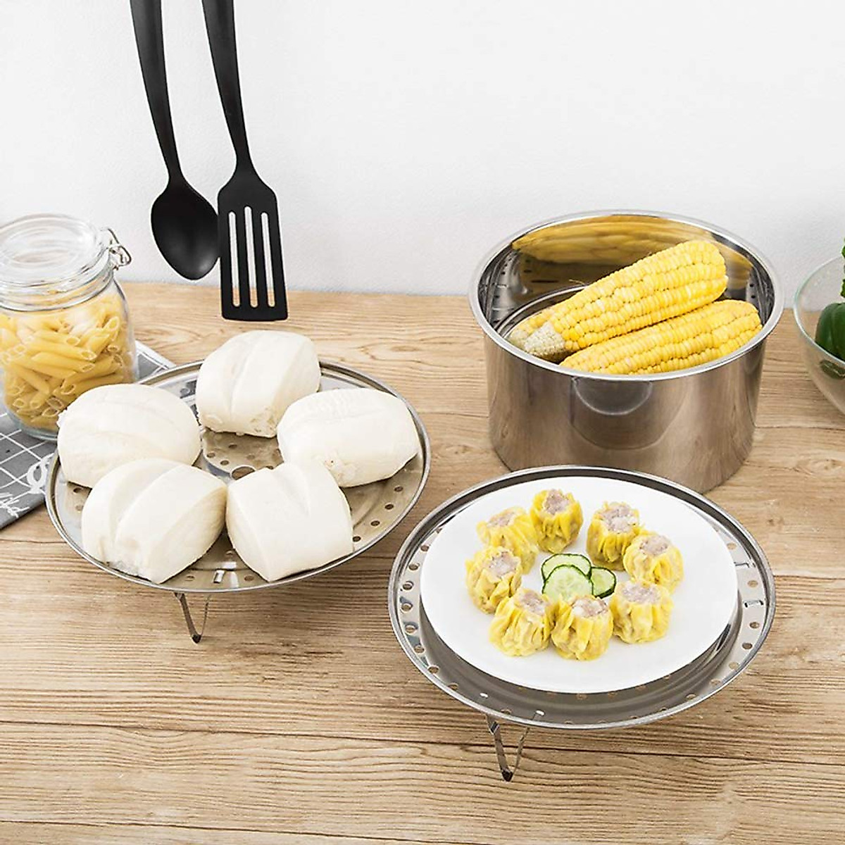 Round Stainless Steel Steamer Rack 7.6" 8.5" 9.33" 10.23" Inch Diameter Steaming Rack Stand Canner Canning Racks Stock Pot Steaming Tray Pressure Cooker Cooking Toast Bread Salad Baking (4 Pack)