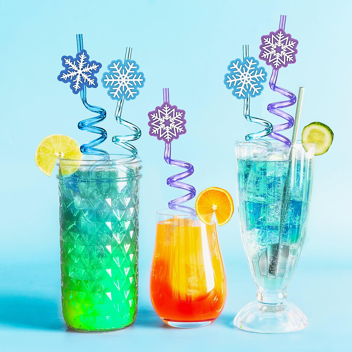 Winrayk 24Pcs Reusable Frozen Plastic Straws Drinking Straws Frozen Party Favors Crazy Straws for Kids Bulk, 3 Snowflake Shape & 3 Colors, Frozen Gift Toy Boy Girls Elsa Frozen Birthday Party Supplies